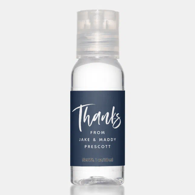 Simple thanks personalized navy blue hand sanitizer | Zazzle