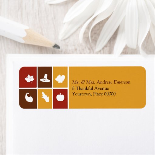 Simple Thanksgiving Icons Return Address Label | Zazzle