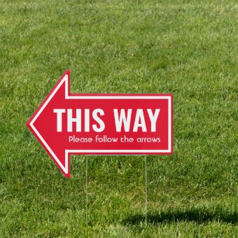 Simple THIS WAY Follow Arrows Custom Red White Sign | Zazzle
