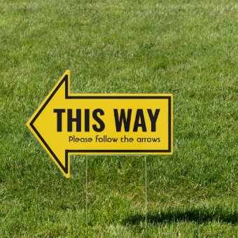 Simple THIS WAY Follow Arrows Custom Yellow Black Sign | Zazzle