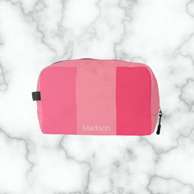 Simple Three Shades of Pink Stripes White Name Dopp Kit | Zazzle