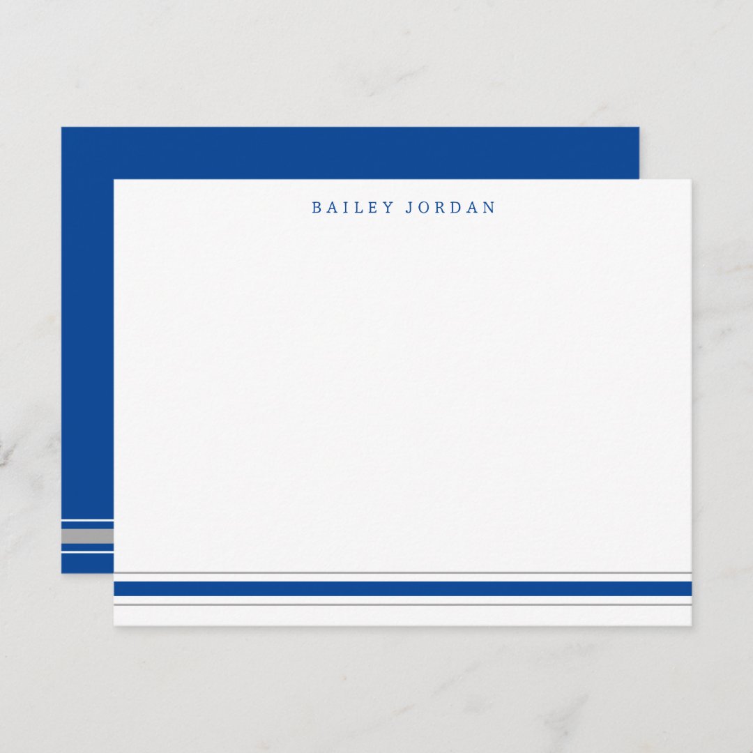 Simple Three Stripes Blue Gray Men's Stationery Note Card | Zazzle