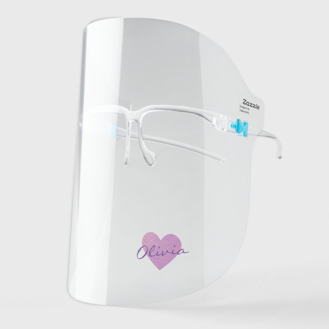 Simple Tiny Pink Heart Calligraphy Personalized Face Shield | Zazzle