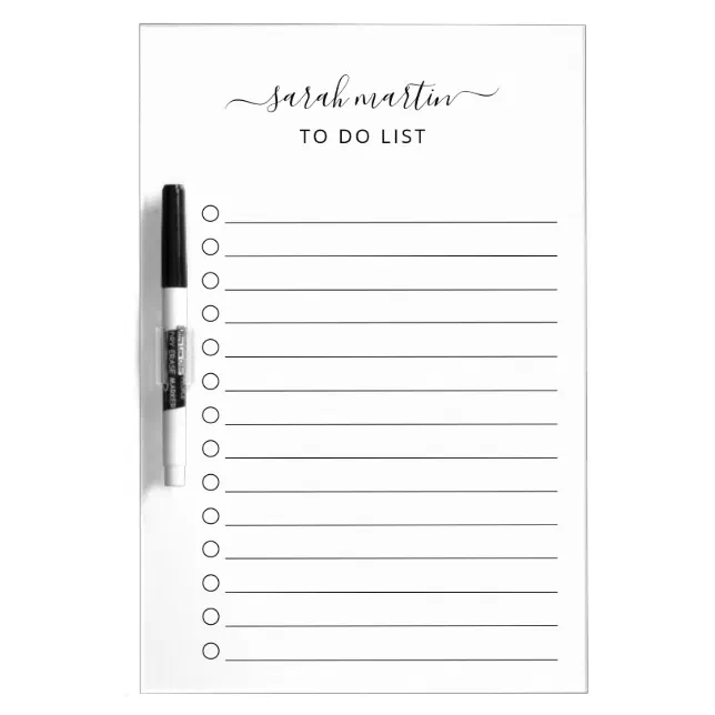 Simple To Do List Modern Black and White Elegant Dry Erase Board | Zazzle