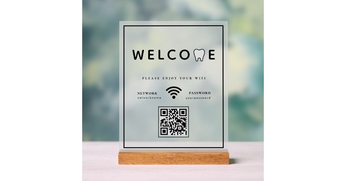 Simple Tooth Logo Welcome WIFI QR Code Acrylic Sign | Zazzle