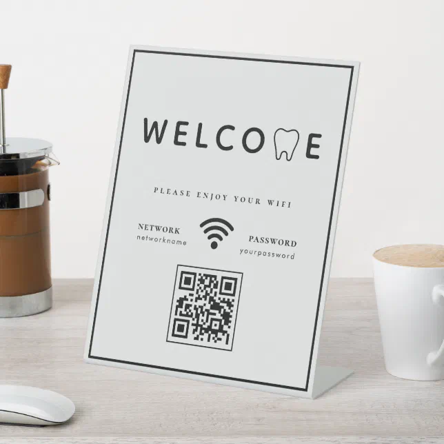 Simple Tooth Logo Welcome WIFI QR Code Pedestal Sign | Zazzle
