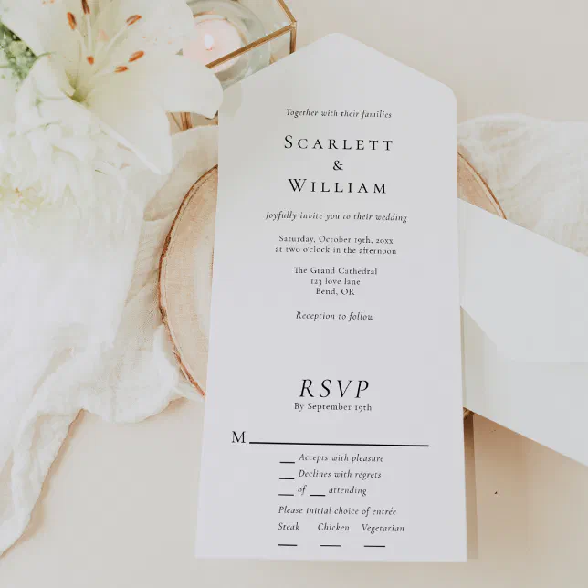 Simple Traditional Entree Choice RSVP Wedding All In One Invitation ...