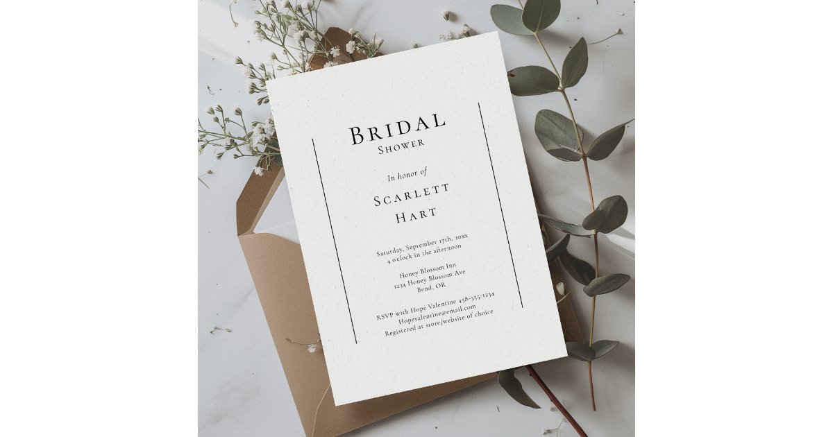Simple Traditional Minimal Wedding Bridal Shower Invitation | Zazzle