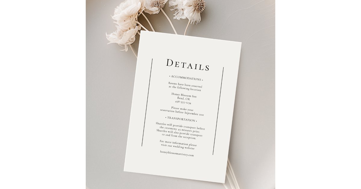 Simple Traditional Minimal Wedding Details Enclosure Card | Zazzle
