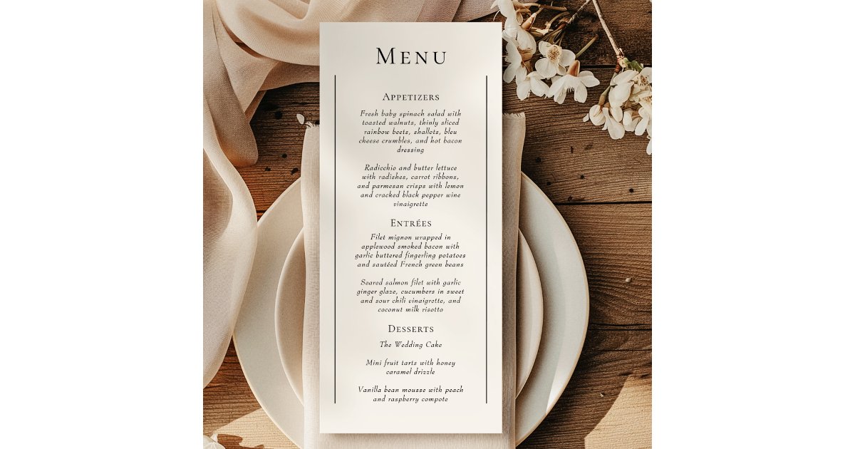 Simple Traditional Minimal Wedding Flat Menu | Zazzle