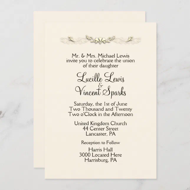 Simple Traditional Old Lace Wedding Invitations | Zazzle