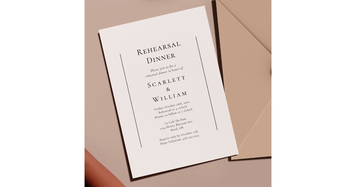 Simple Traditional Wedding Rehearsal Dinner Invitation | Zazzle