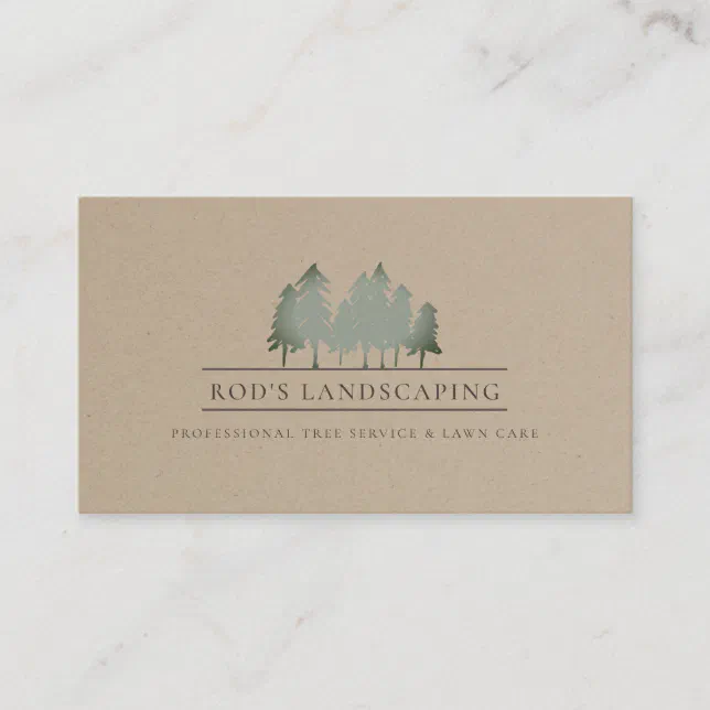 Simple Trees Forest Logo Kraft Custom Business Card | Zazzle