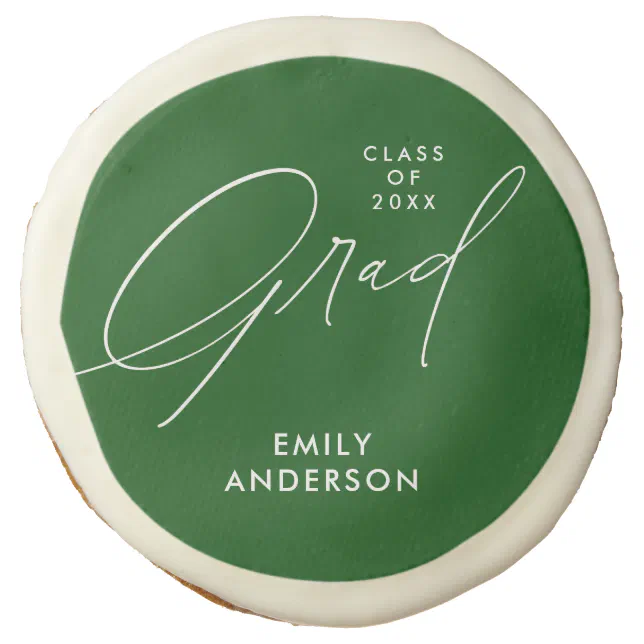 Simple Trendy Calligraphy Script Green Graduation Sugar Cookie | Zazzle