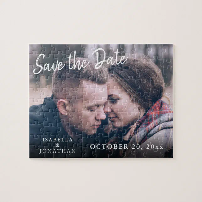 Simple Trendy Handwriting Photo Save The Date Jigsaw Puzzle | Zazzle