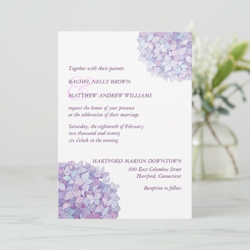 Simple Trendy Purple Hydrangeas Wedding Invitation | Zazzle