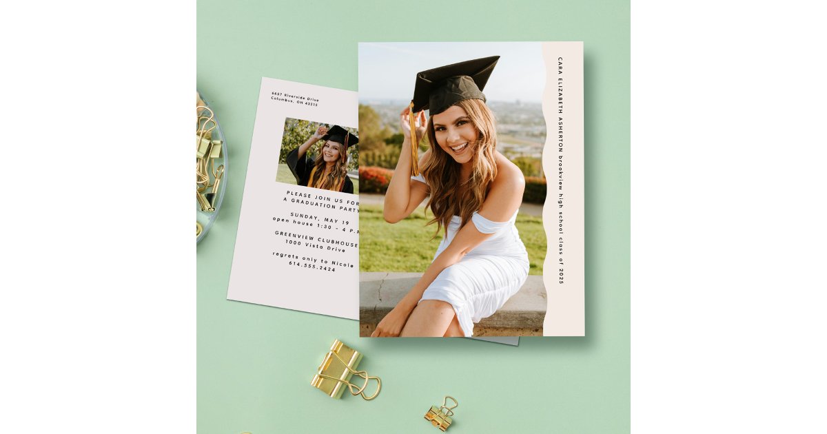 Simple trendy wavy edge photo graduation invitation postcard | Zazzle