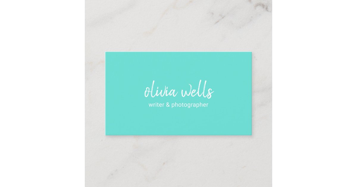 Simple Turquoise Blue Handwritten Networking Business Card | Zazzle