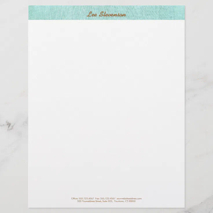 Simple, Turquoise Blue, Linen Look, Minimalist Letterhead | Zazzle