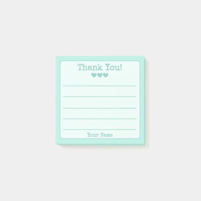 Simple Turquoise Blue Your Name Thank You Post-it Notes | Zazzle