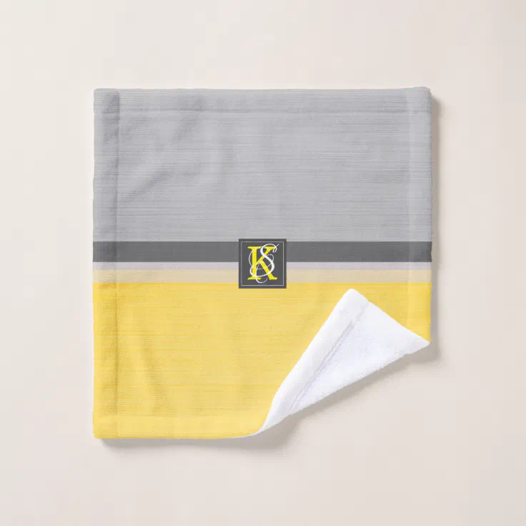 Simple Two Tone Yellow and Grey Initials Monogram Wash Cloth | Zazzle