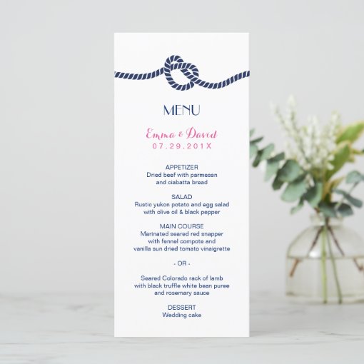 Simple Tying the Knot Classy Nautical Wedding Menu | Zazzle