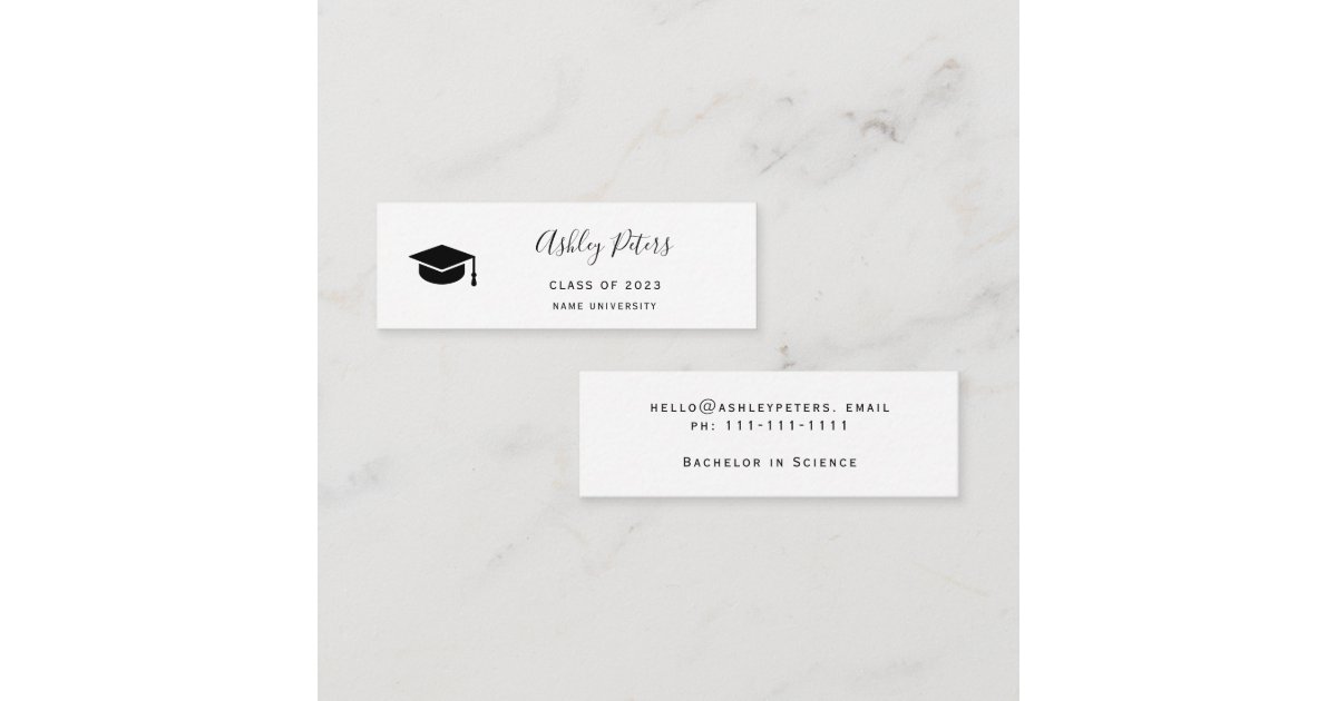 Simple typography black and white graduation mini business card | Zazzle