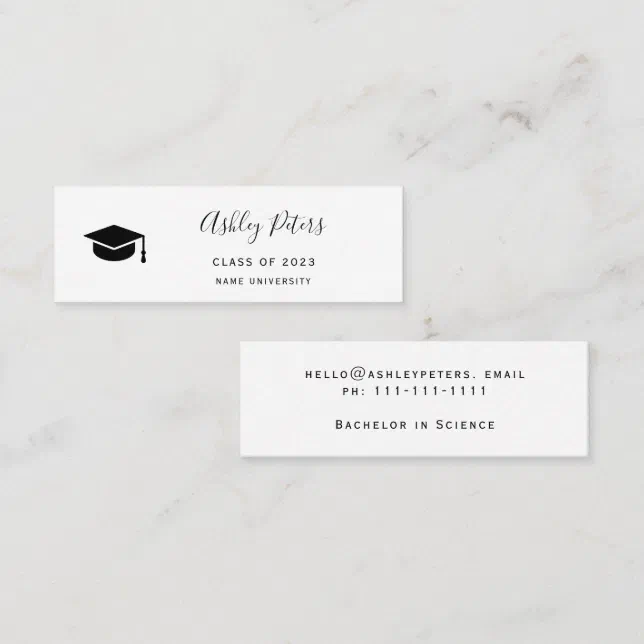 Simple typography black and white graduation mini business card | Zazzle