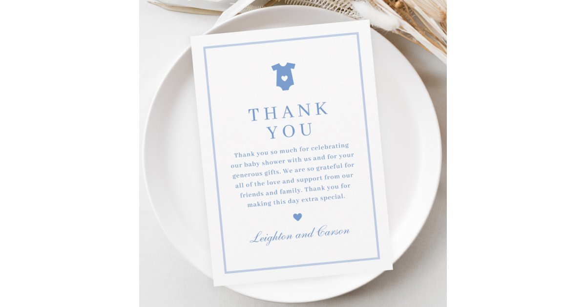 Simple Typography Blue Baby Shower Thank You Card | Zazzle