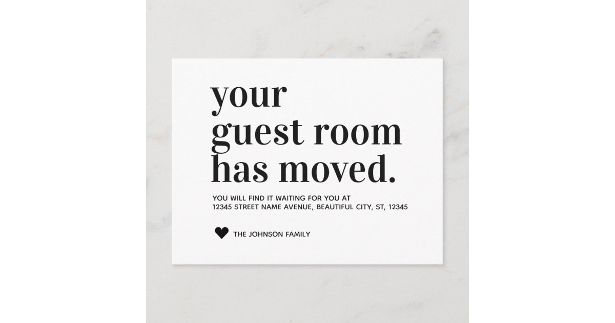 Simple Typography Guest Room Moving Announcement | Zazzle