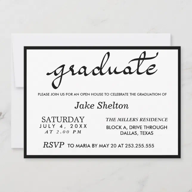Simple Typography Open House Graduation Invitation | Zazzle