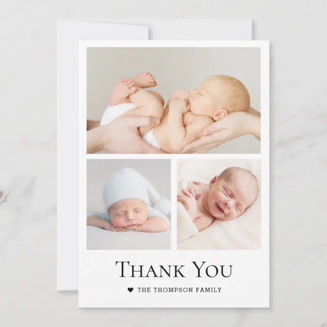 Simple Typography Photo Grid Baby Boy Thank You Card | Zazzle