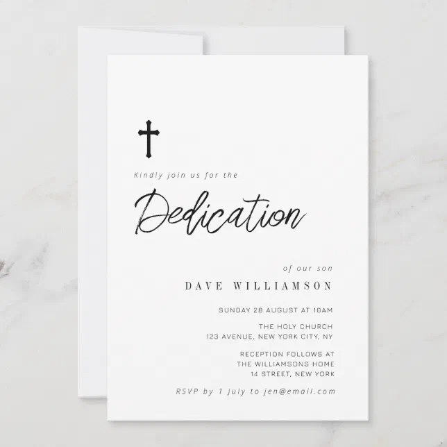 simple typography script baby dedication invitation | Zazzle