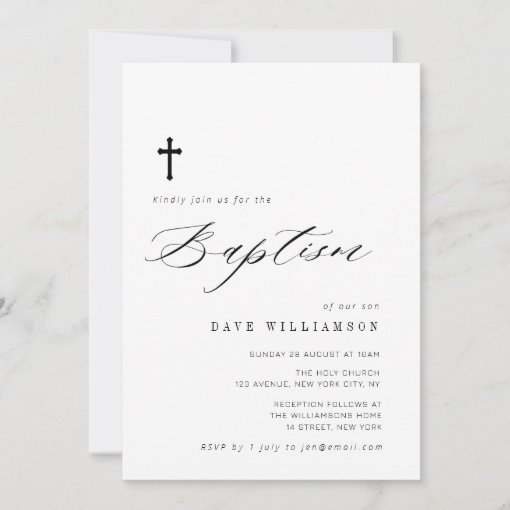 simple typography script baptism invitation | Zazzle