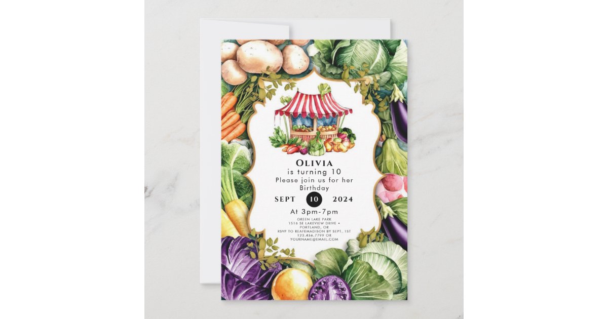 Simple Veggies Farmers Market Birthday Invitation | Zazzle