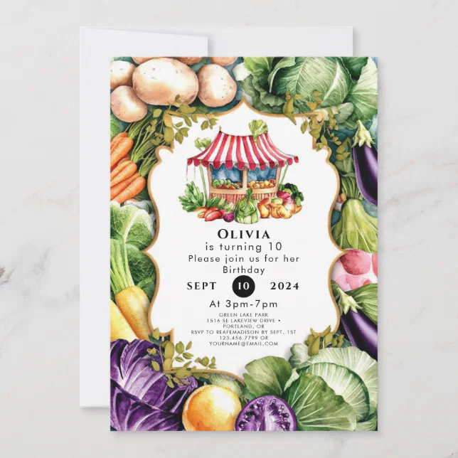 Simple Veggies Farmers Market Birthday Invitation | Zazzle