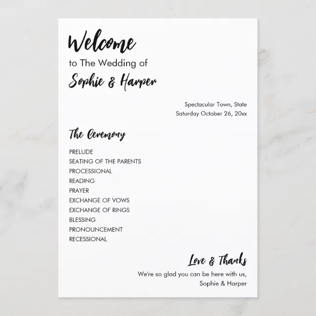 Simple Versatile Modern Casual Black & White Program | Zazzle