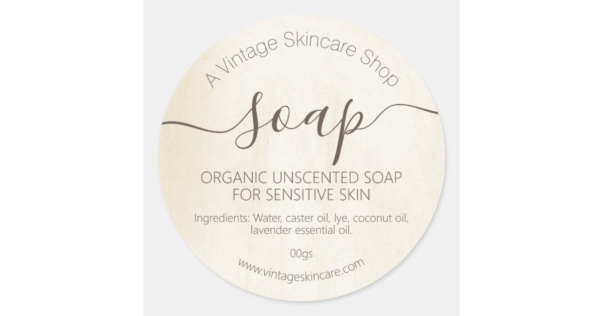 Simple Vintage Handmade Organic Soap Classic Round Sticker | Zazzle