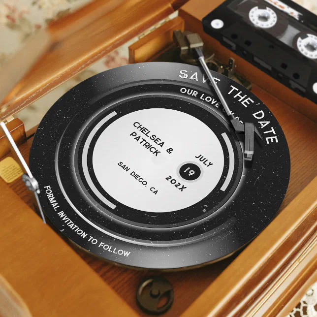 Simple Vintage Vinyl Record Save The Date Round Invitation | Zazzle