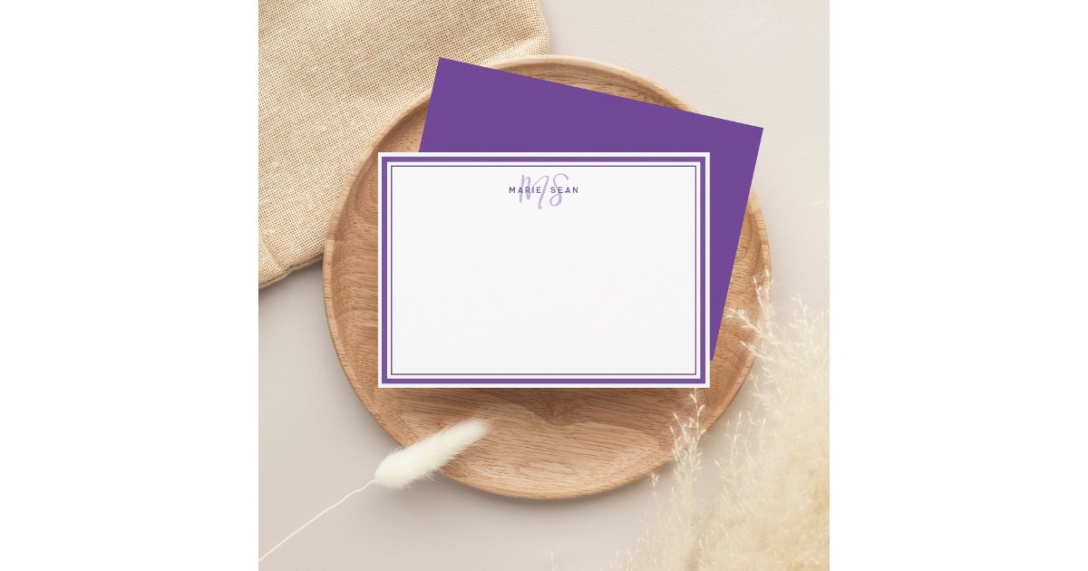Simple Violet Minimalist Monogram Two Border Note Card | Zazzle