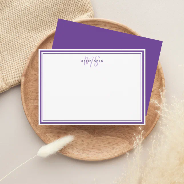 Simple Violet Minimalist Monogram Two Border Note Card | Zazzle