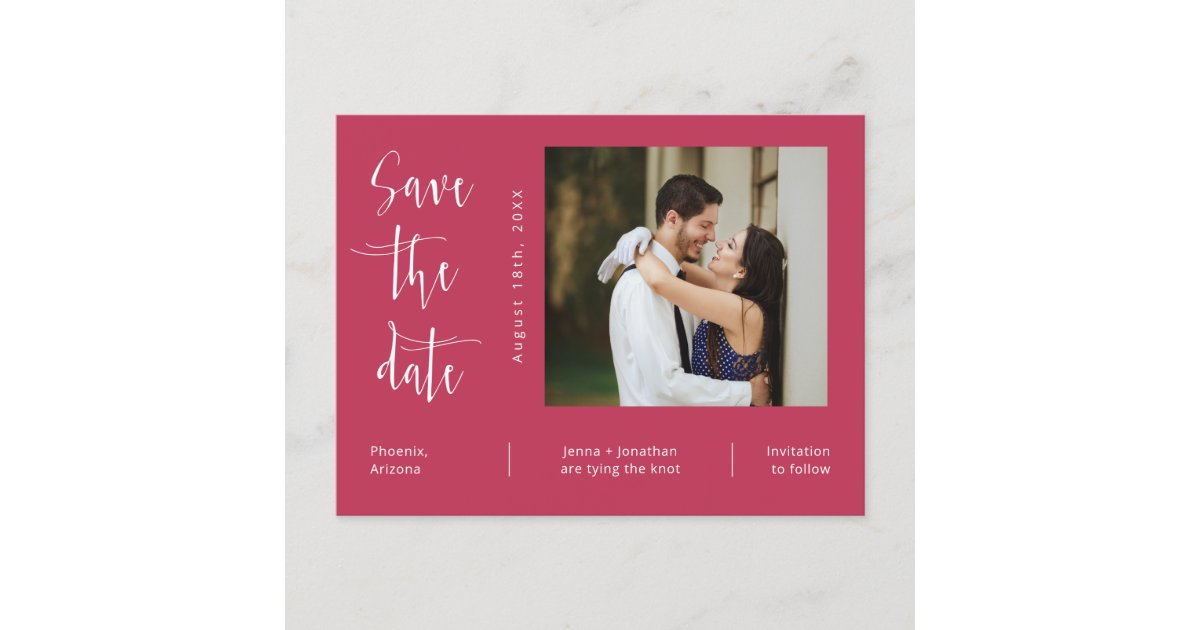 Simple Viva Magenta Photo QR Code Save The Date Postcard | Zazzle