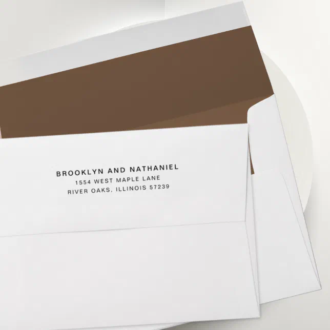 Simple Walnut Brown Return Address Lined Envelope | Zazzle