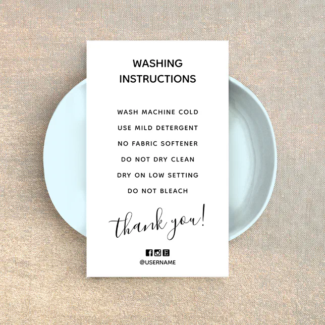 Simple Washing Instructions Thank you Business Card | Zazzle