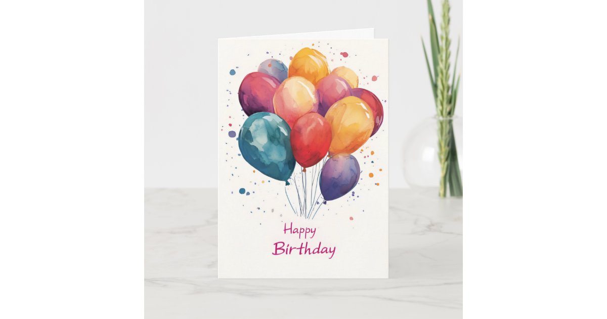 Simple Watercolor Balloons Birthday Card | Zazzle