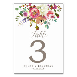 Simple Watercolor Bouquet Wedding Table Number | Zazzle