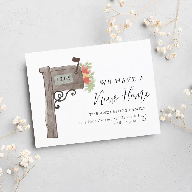 Simple Watercolor Brown Mailbox New Home Moving Announcement Postcard ...