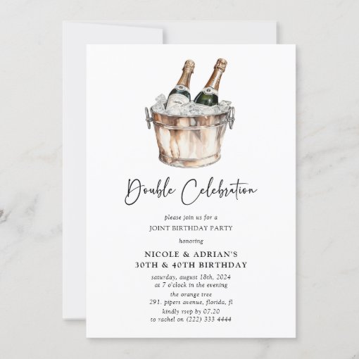 Simple Watercolor Champagne Double Birthday Party Invitation | Zazzle