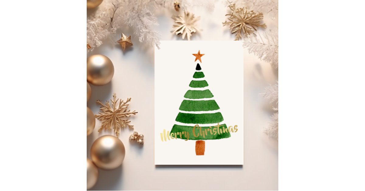 Simple Watercolor Christmas Tree Holiday Card | Zazzle