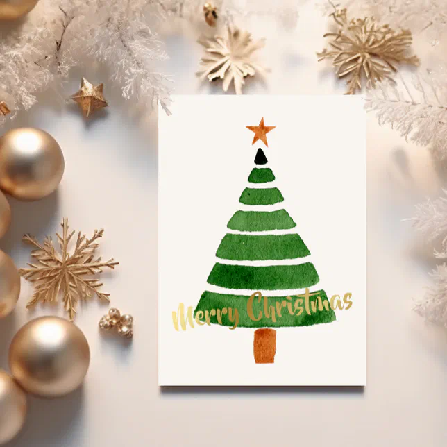 Simple Watercolor Christmas Tree Holiday Card | Zazzle